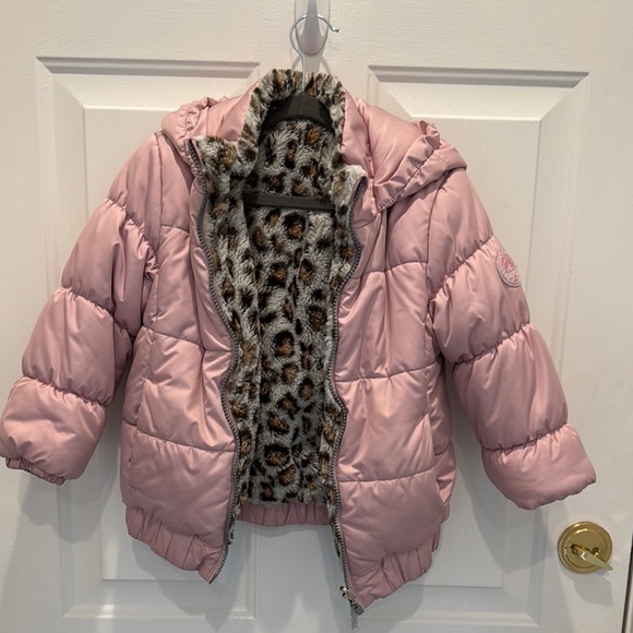 Jackets & Coats | Pastel Pink Puffer Jacket With Animal Print Lining ...